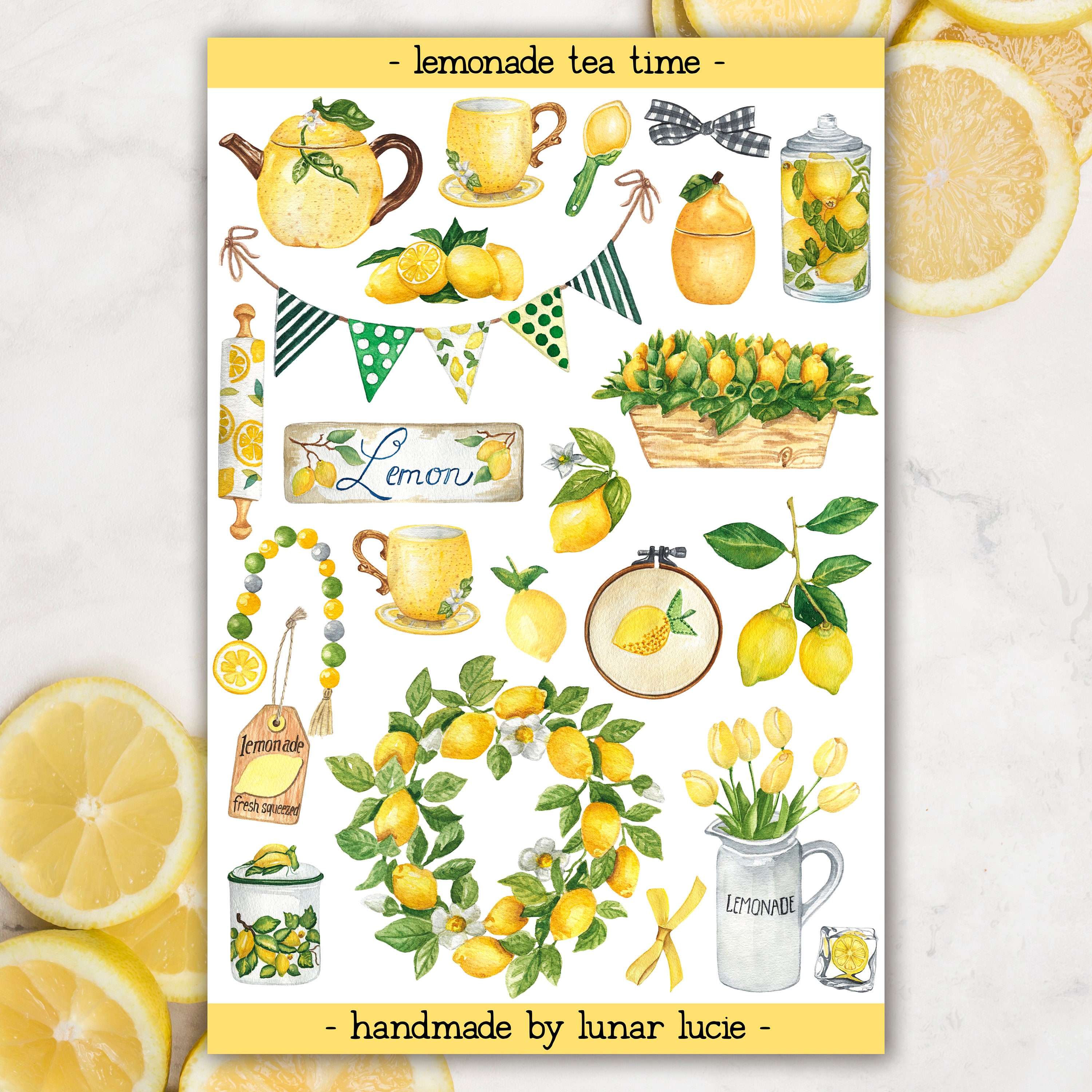 Lemonade Tea Time Sticker Sheet Lemon Stickers Cottagecore | Etsy