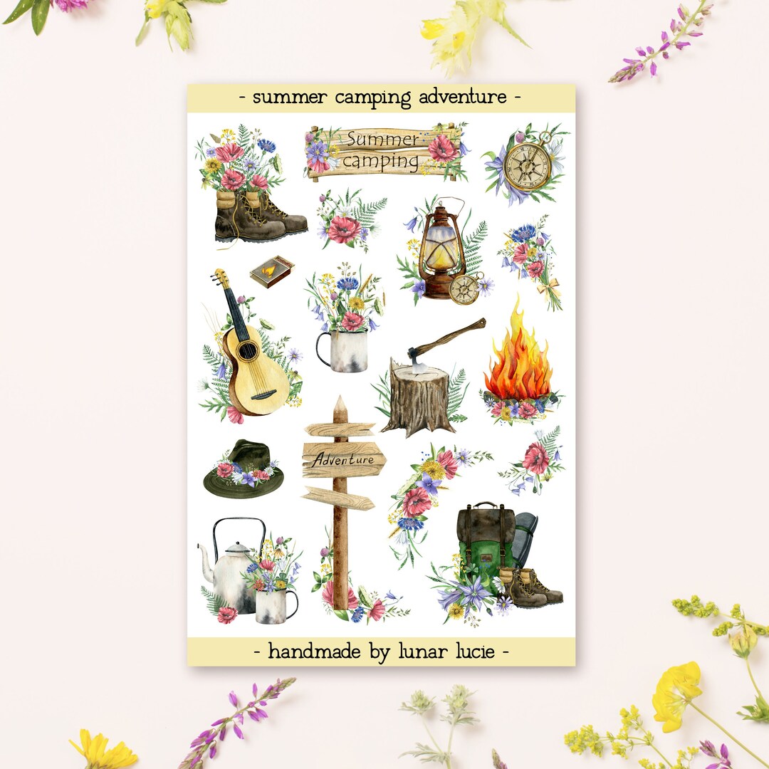 Camping Sticker Sheet Summer Camping Stickers Travel - Etsy