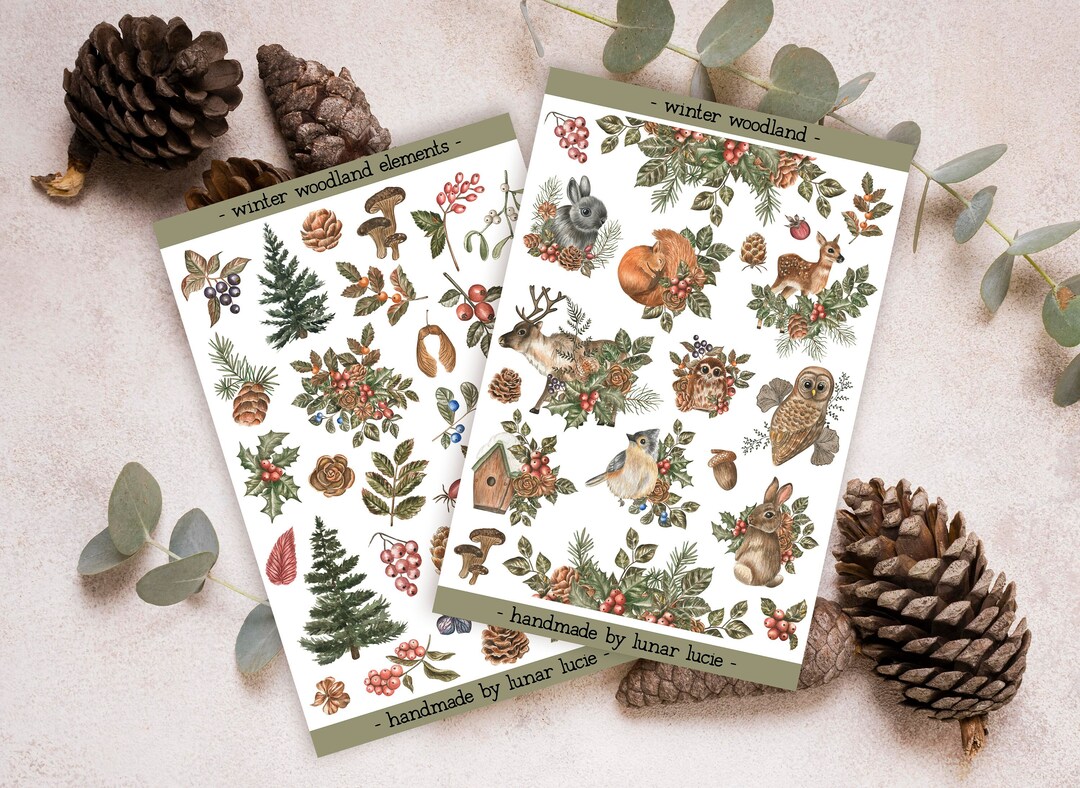 Winter Woodland Animal & Forest Elements Sticker Sheet Set Woodland ...