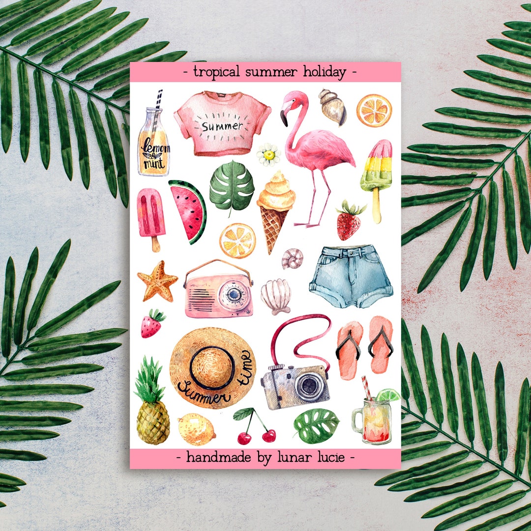 Tropical Summer Sticker Sheet | Holiday Vacation Stickers | Beach ...