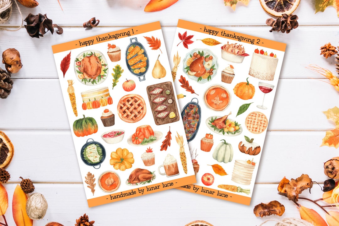 Happy Thanksgiving Sticker Sheet Set Autumn Planner Stickers Fall ...