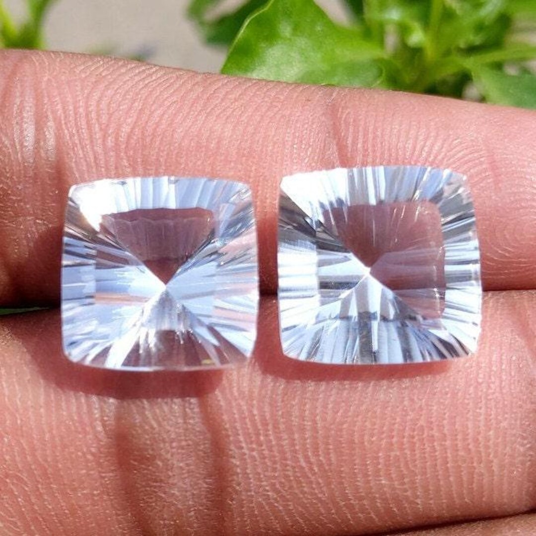 Cushion Cut Rock Crystal Quartz Pair: 18 Cts Concave Gemstones - Etsy