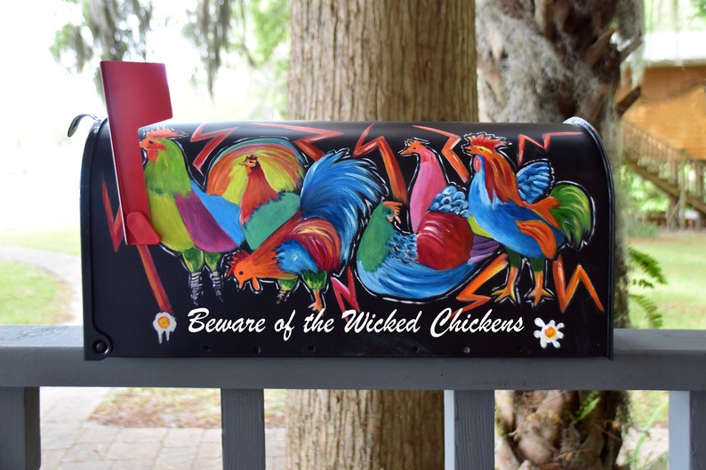 Hand Painted Hens and Roosters Mailbox With Free House Number - Etsy