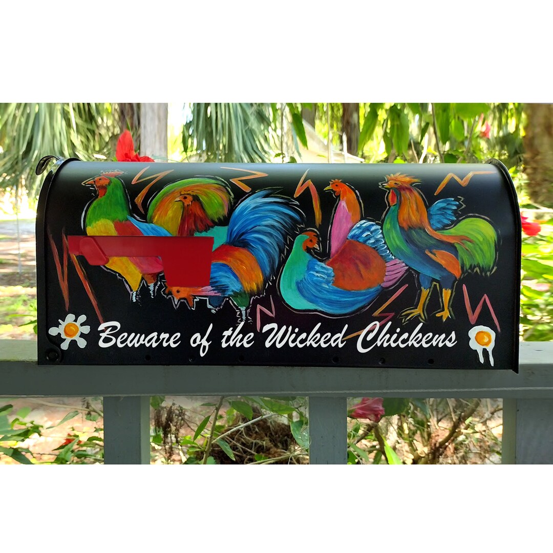 Hand Painted Hens and Roosters Mailbox With Free House Number - Etsy
