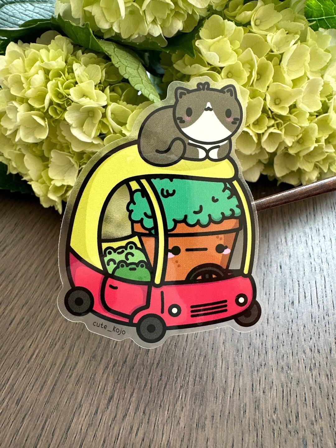 Potted Plant Driving Toy Car Sticker - Cute Plant, Frogs, Cat - Clear ...