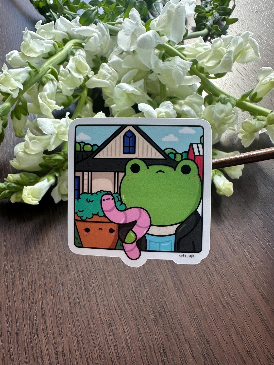 American Gothic Frog Art Print – Frog Holding Worm With Plant Partner ...