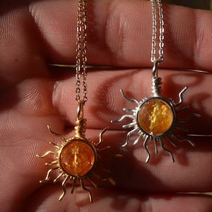 Sun Necklace/ Wire Wrapped Sun/ Handmade Wire Wrapped Sun /crystal ...