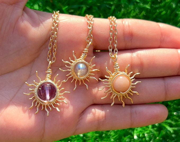 Sun Necklace/ Wire Wrapped Sun/ Sunstone - Etsy