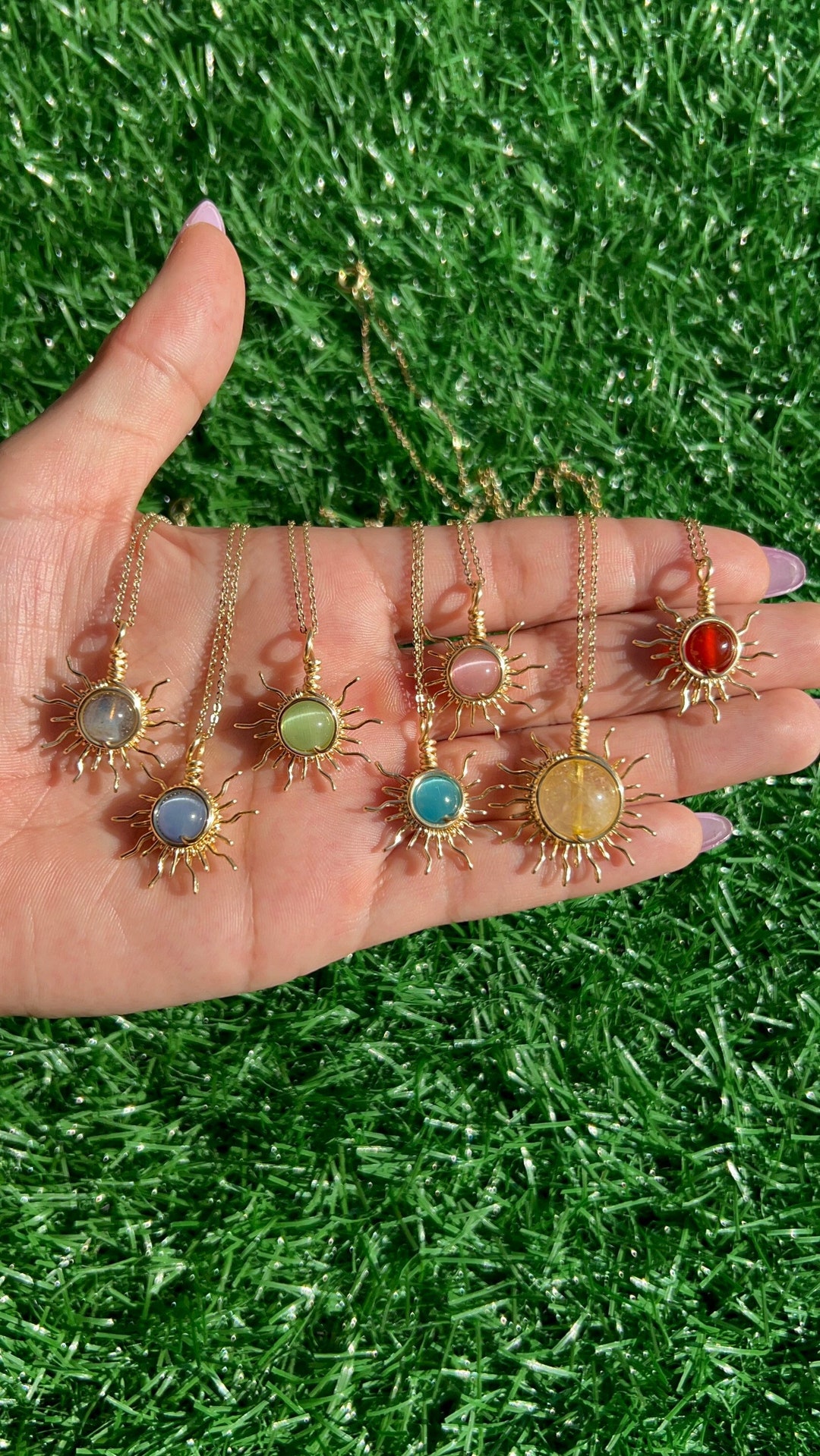 Sun Necklace/ Wire Wrapped Sun/ Handmade Wire Wrapped Sun /crystal ...