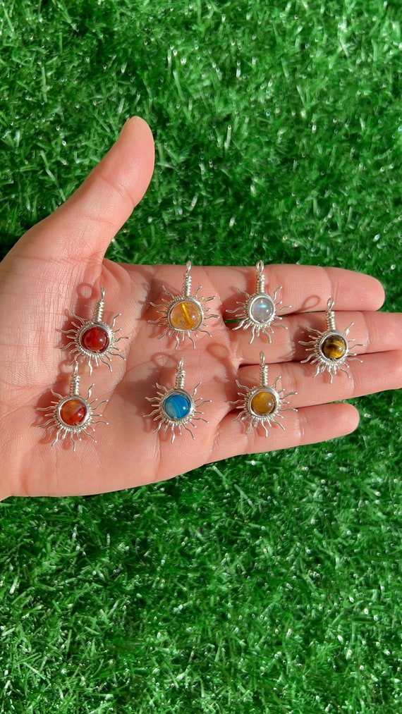 Sun Necklace/ Wire Wrapped Sun/ Sterling Silver Sun Pendants - Etsy