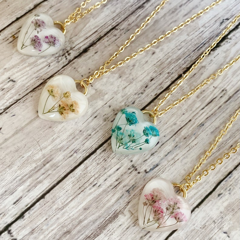 Resin Heart Necklace With Dried Real Flower Pendant Woodland - Etsy