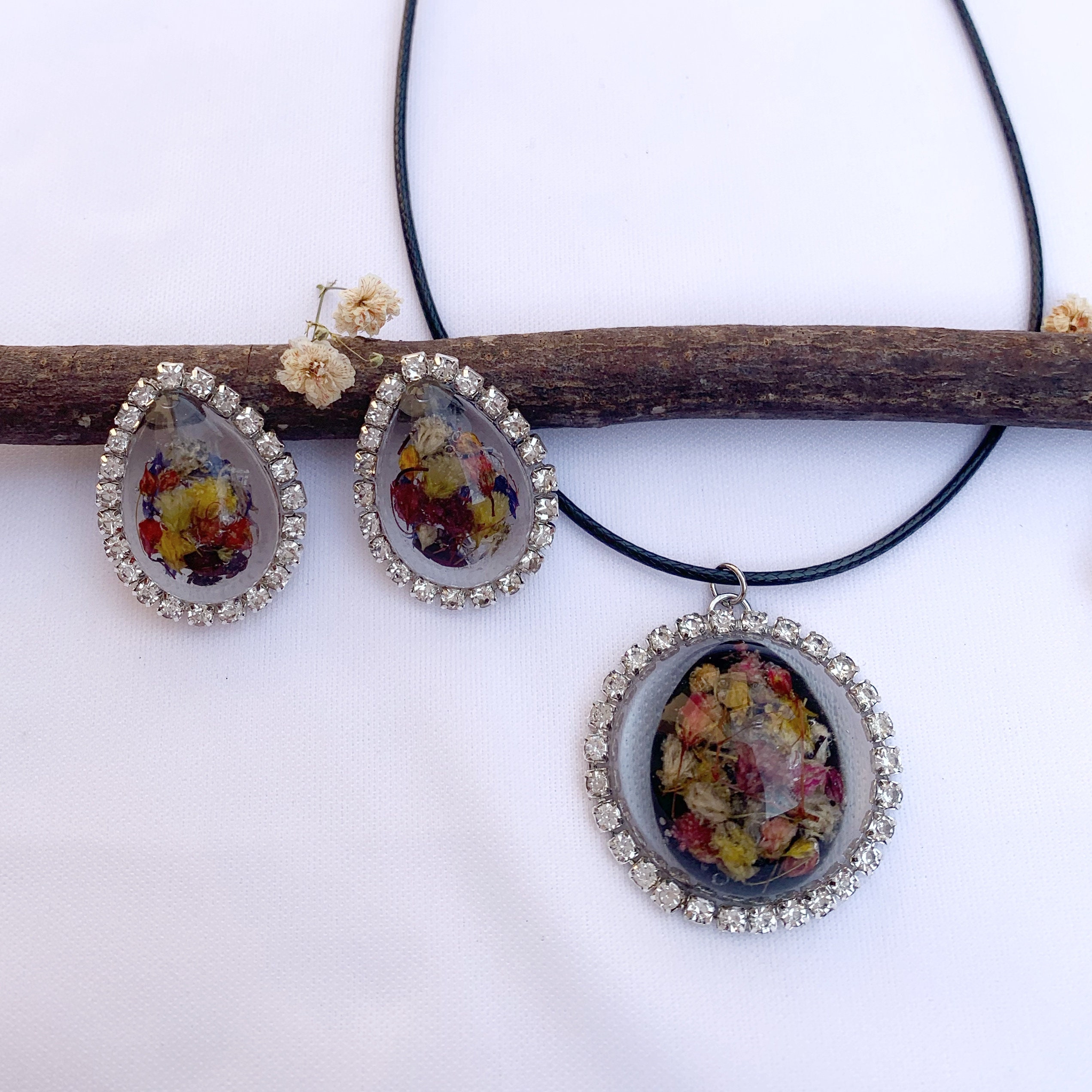 Real Flower Jewelry Set, Pressed Flower Art, Woodland Necklace ...