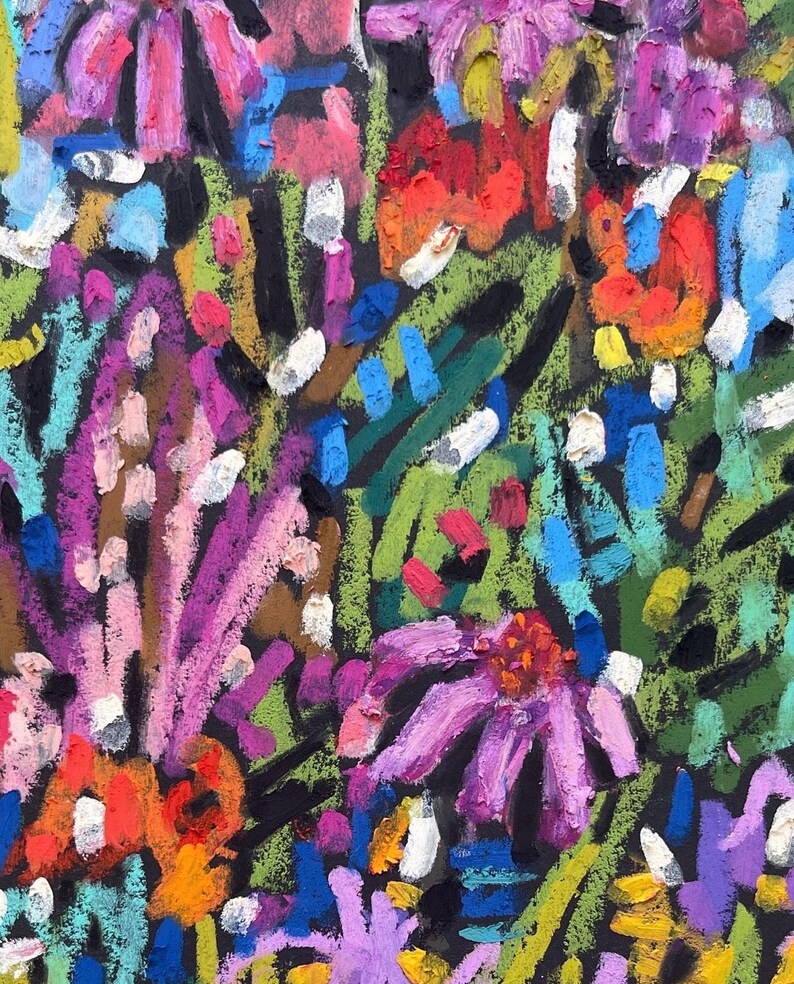 Vibrant Abstract Floral Landscape Oil Pastel Painting - Etsy