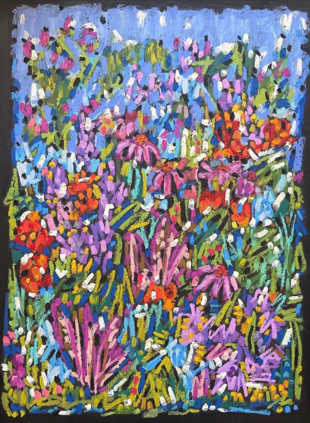 Vibrant Abstract Floral Landscape Oil Pastel Painting - Etsy