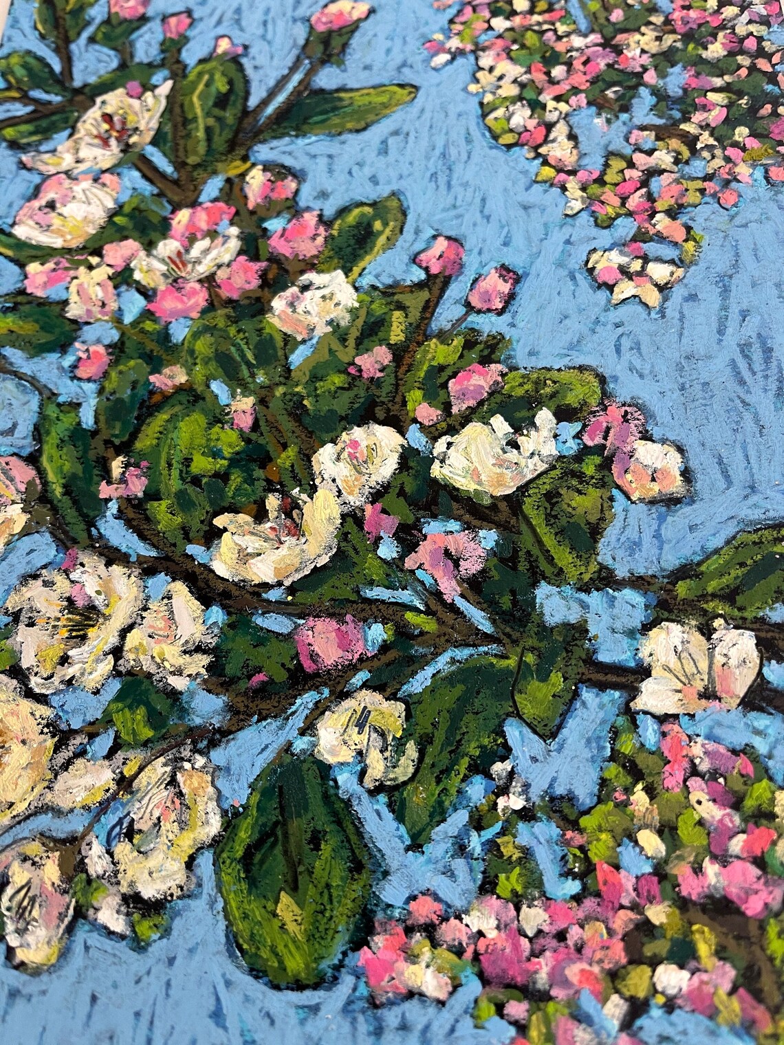 Fresh Blooming Apple Tree - Original Oil Pastel Painting - Etsy