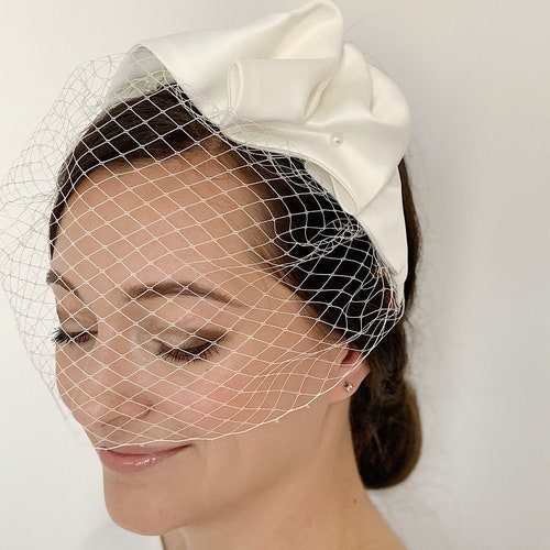 Elegant Ivory Bridal Headband With Net Birdcage Veil - Etsy