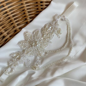 Fancy Ivory Floral Wedding Garter for Bride With Beaded Danglings ...