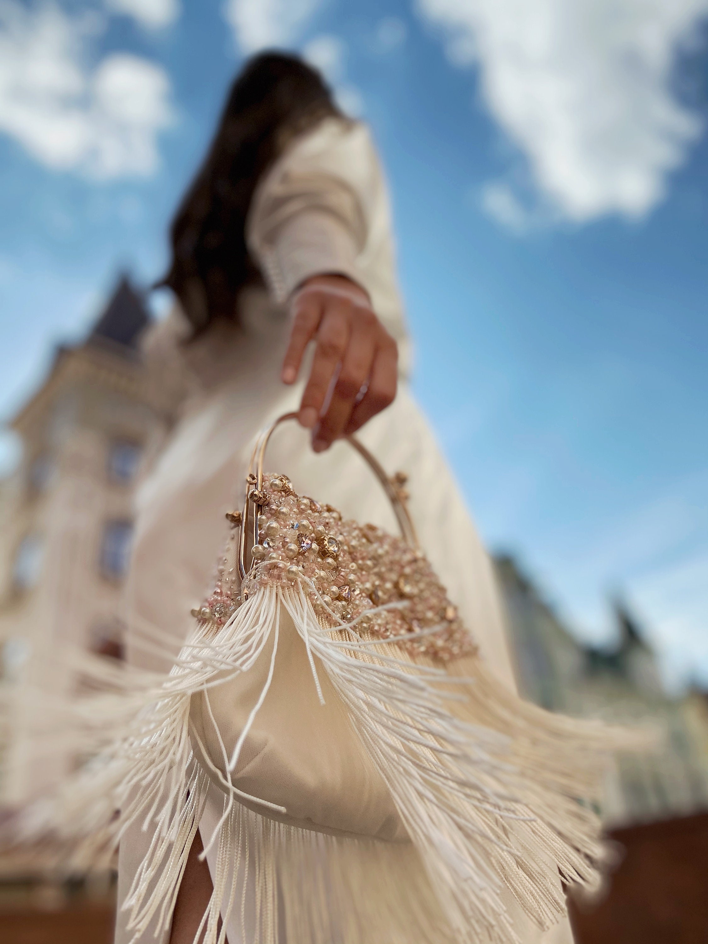 Rose Gold Sparkle Jeweled Handbag With Tassels. Framed Kiss - Etsy