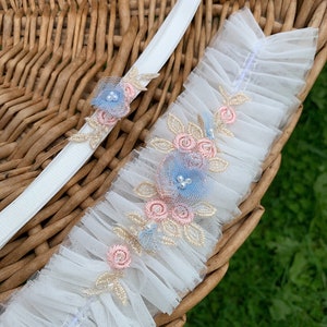 Cute Light Ivory Wedding Garter With Flower Embroidered Lace, Elegant ...