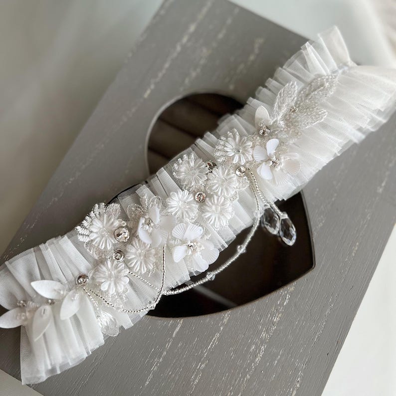 Floral Light Ivory Wedding Garter for Bride, Fantasy Flower Garter With ...