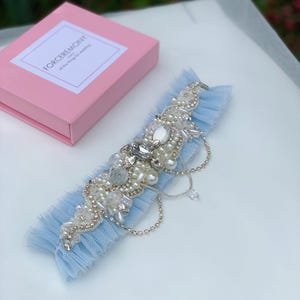 Elegant Blue Wedding Garter for Bride With Sparkly Crystals, Jeweled ...