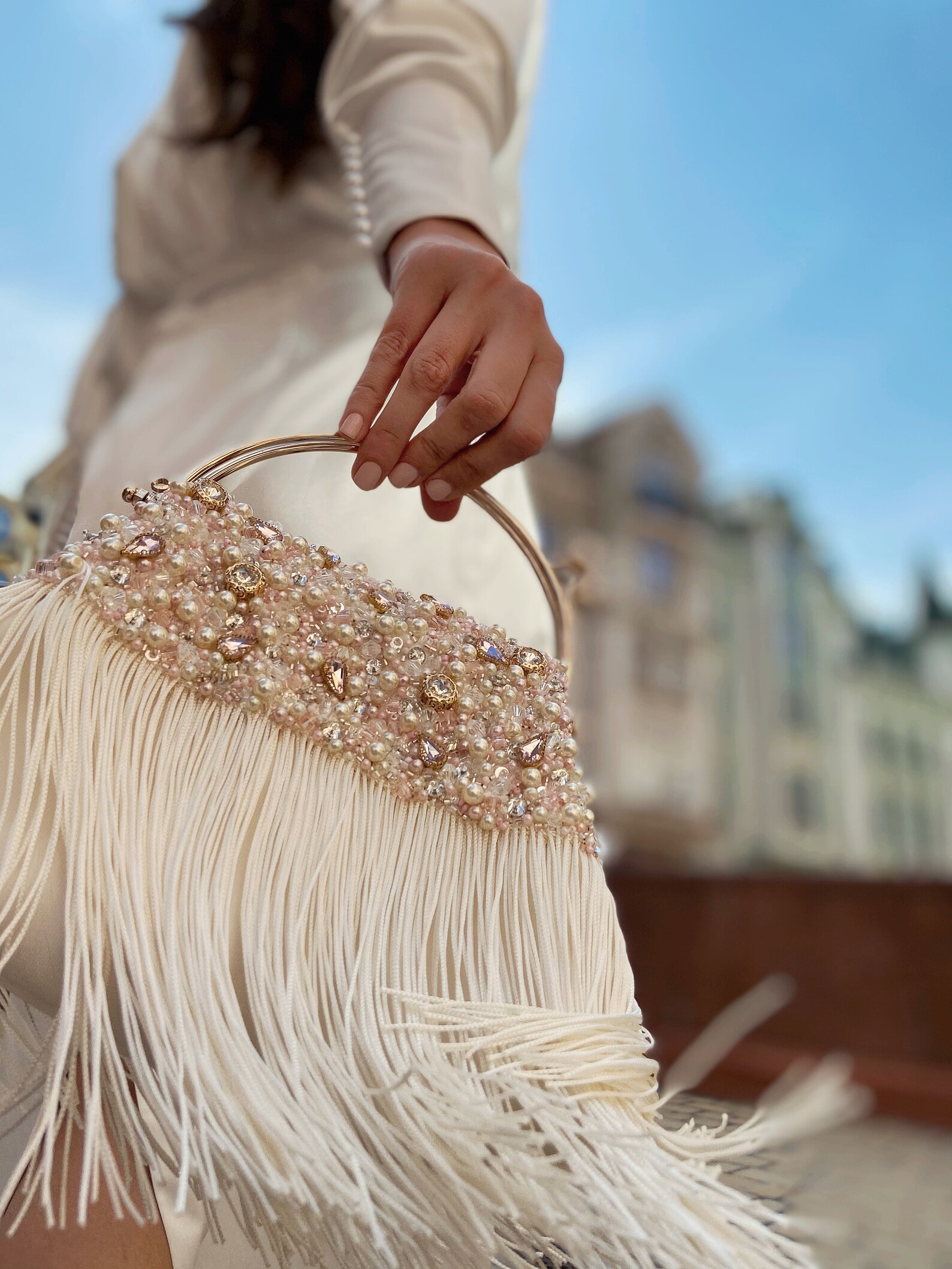 Rose Gold Sparkle Jeweled Handbag With Tassels. Framed Kiss - Etsy