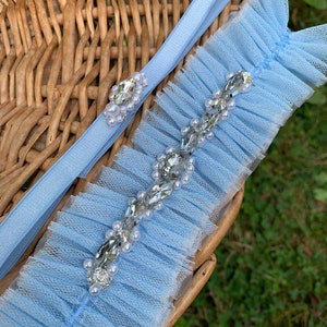 Something Blue Jeweled Tulle Garter Set for Wedding Ceremony, Wide ...