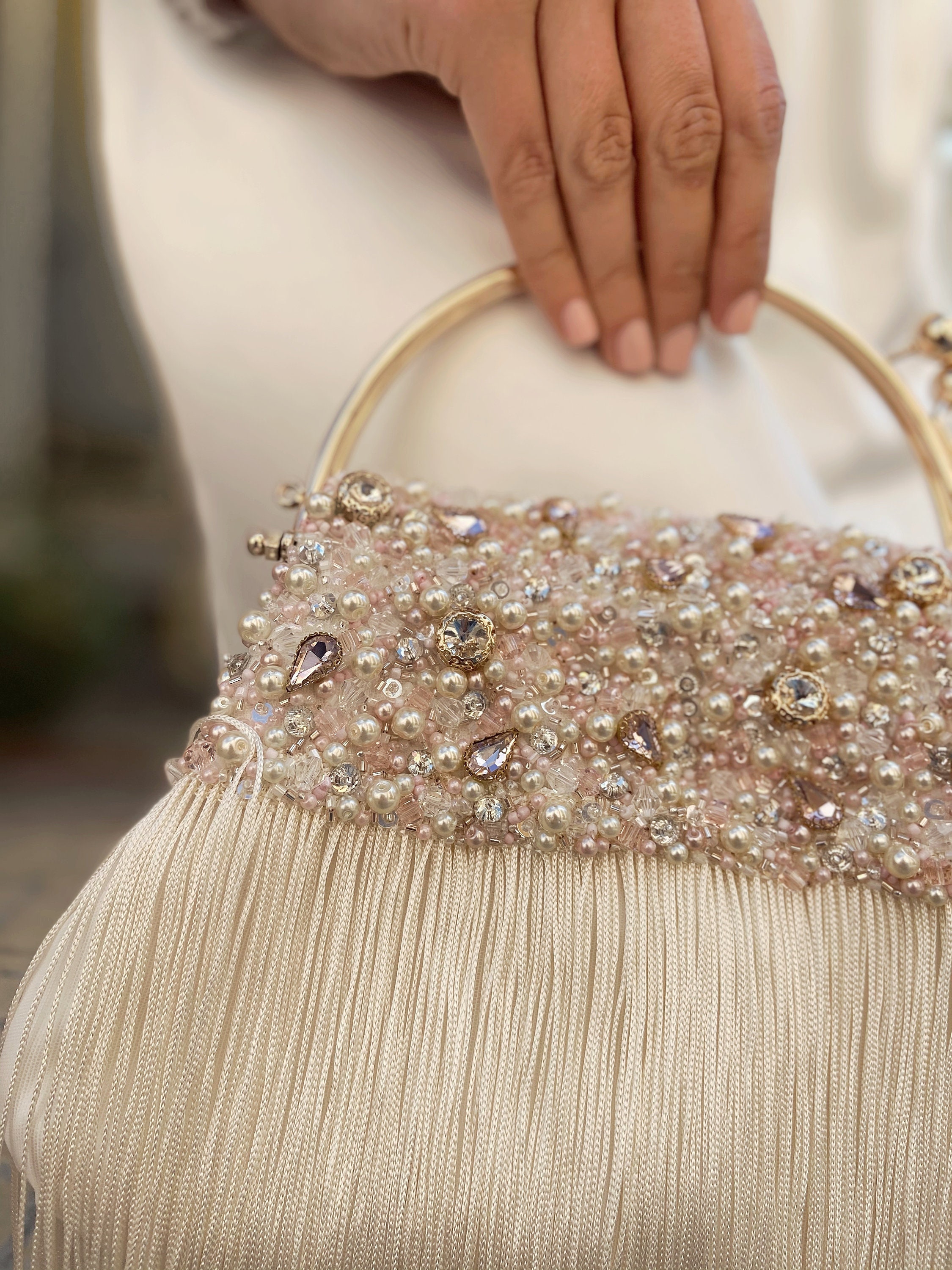 Rose Gold Sparkle Jeweled Handbag With Tassels. Framed Kiss - Etsy