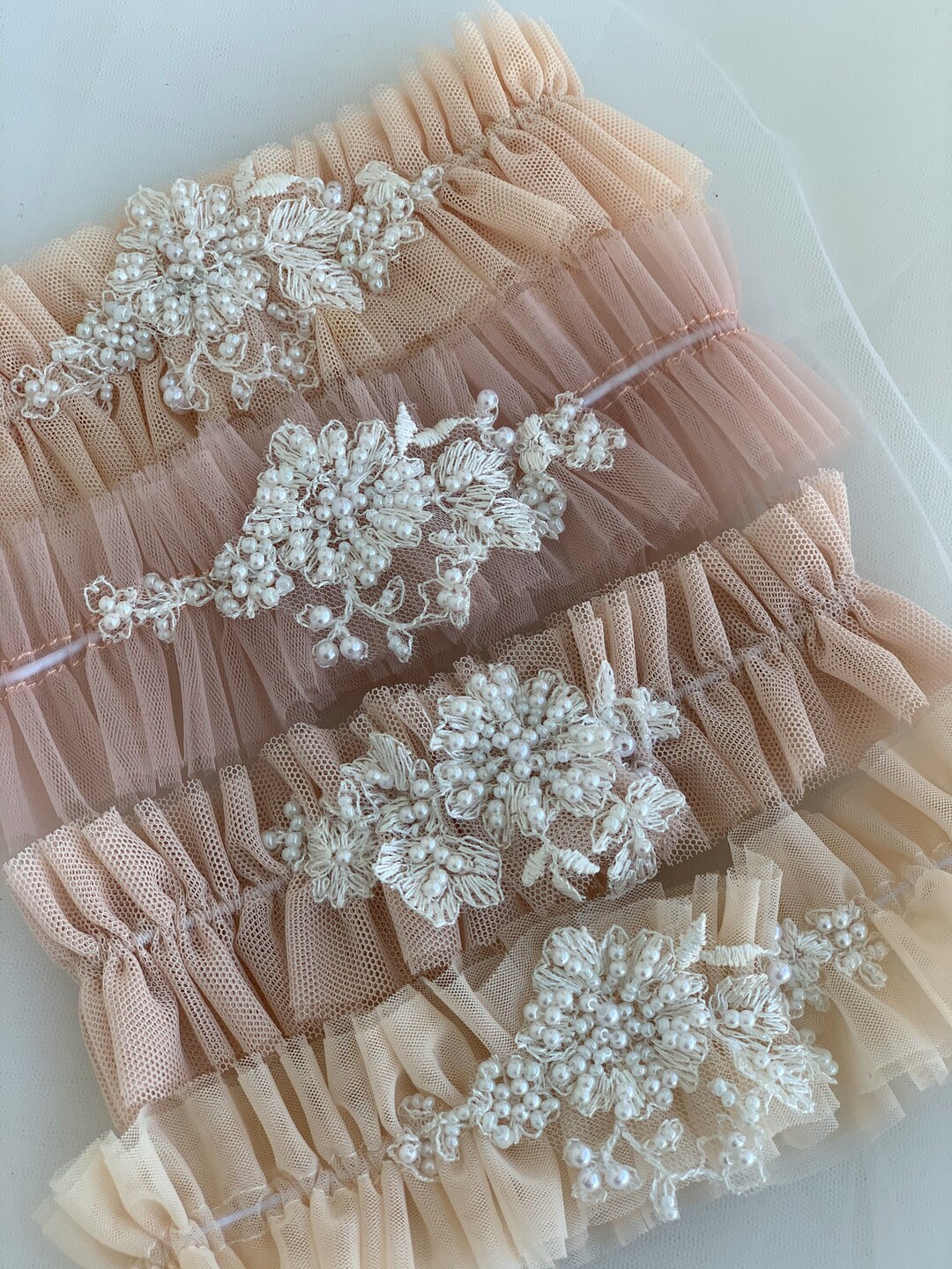 Floral Lace Wedding Garter for Bride, Fancy Jeweled Tulle Garter ...