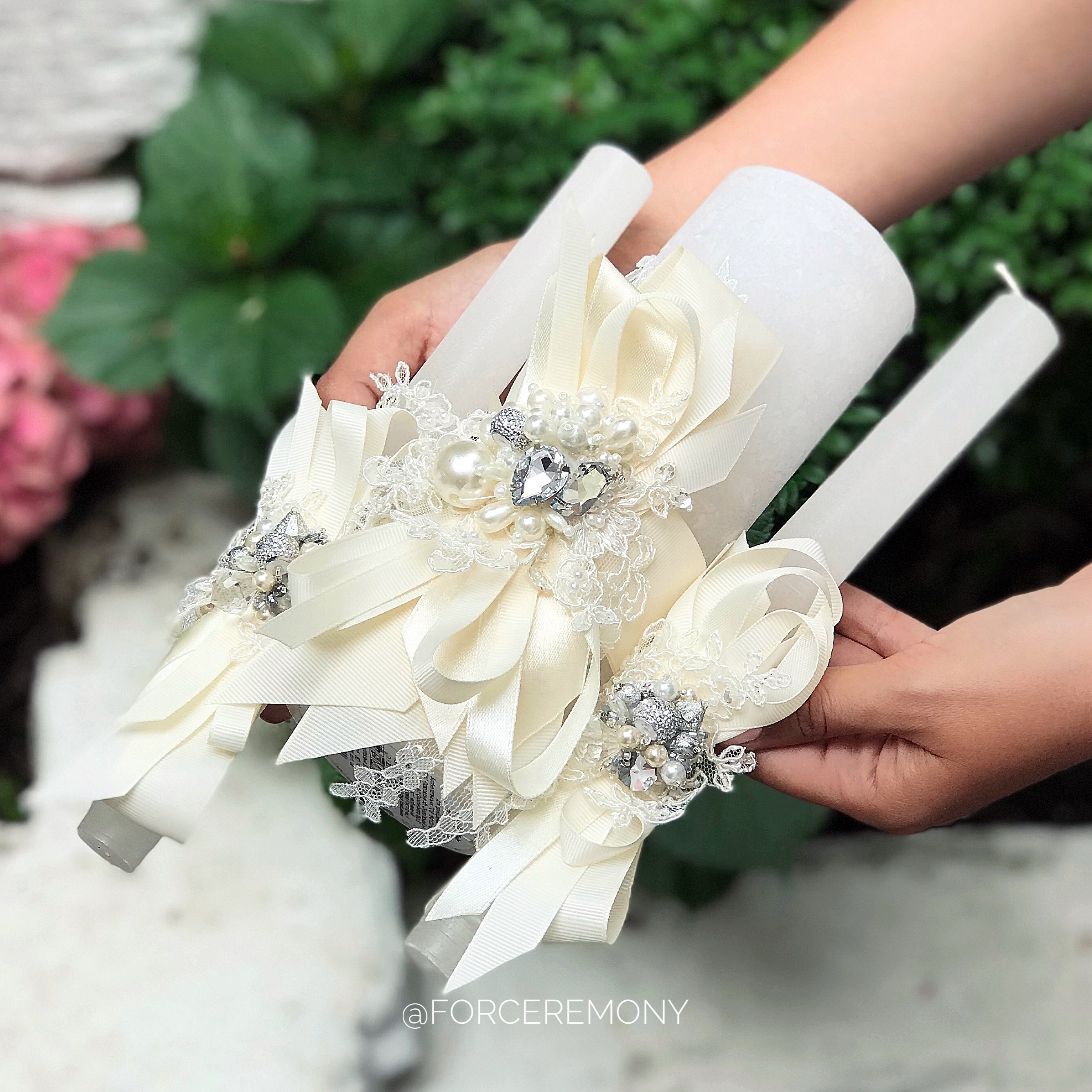 Ivory Whimsical Wedding Unity Candles Set Decorated Pillar - Etsy