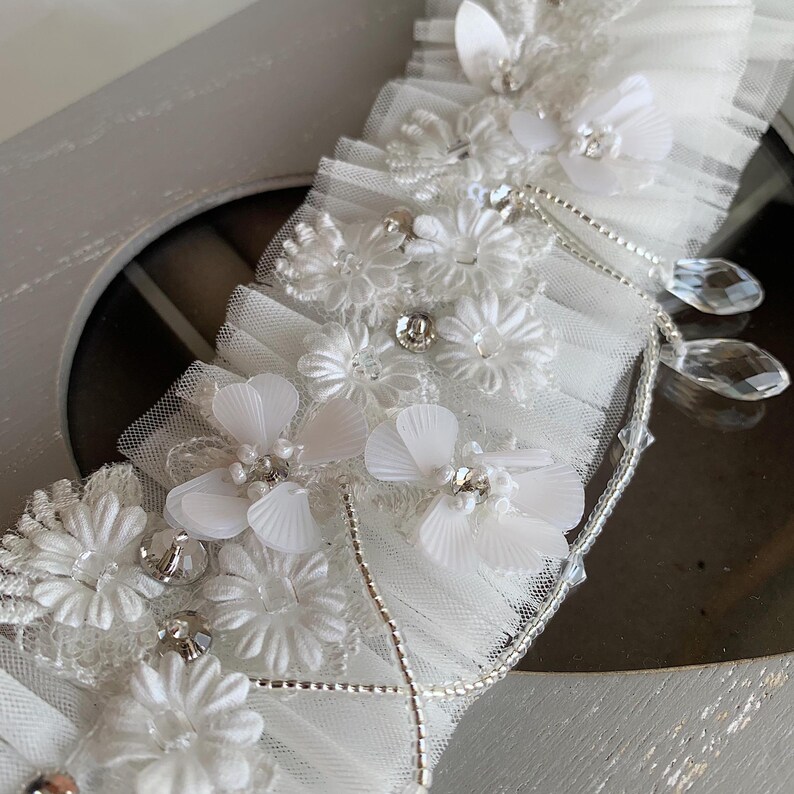 Floral Light Ivory Wedding Garter for Bride, Fantasy Flower Garter With ...