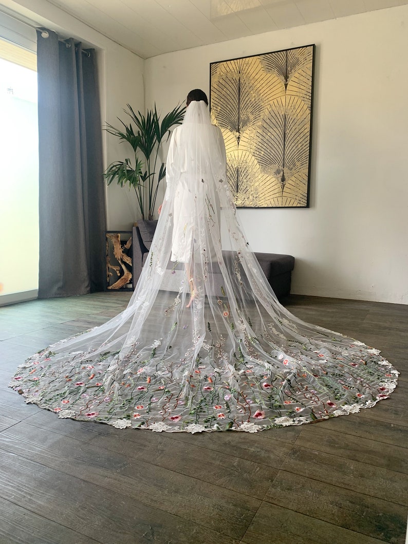 Bridal Whimsical Wedding Veil With Colorful Embroidery. Fairy - Etsy