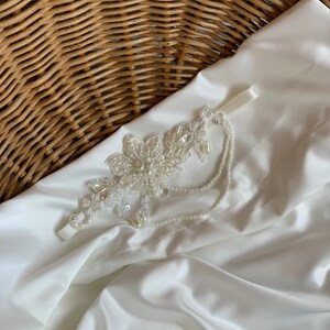 Fancy Ivory Floral Wedding Garter for Bride With Beaded Danglings ...