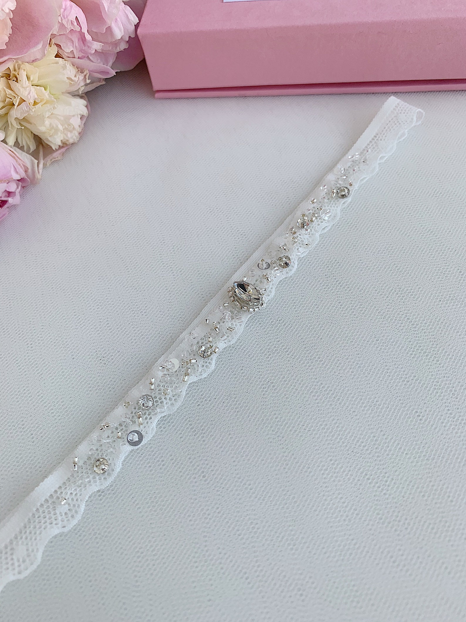Slim Wedding Garter With Crystals Elegant Lace Garter for - Etsy