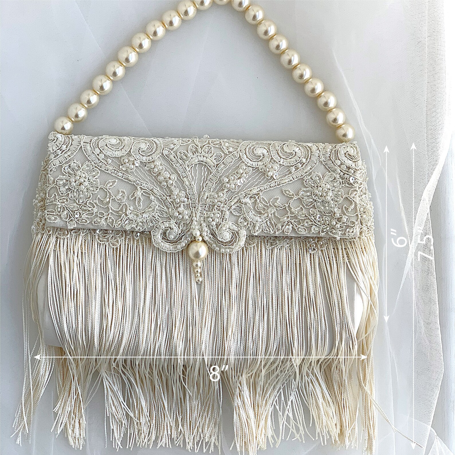 Fancy ivory wedding clutch with vintage fringe for bride Fold | Etsy