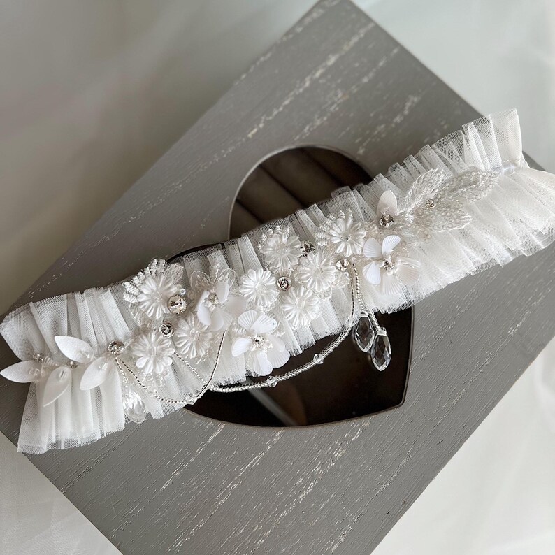 Floral Light Ivory Wedding Garter for Bride, Fantasy Flower Garter With ...