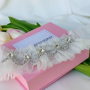 Sparkling Silver Rhinestone Garter for Bride, Ruffled Tulle Wedding ...
