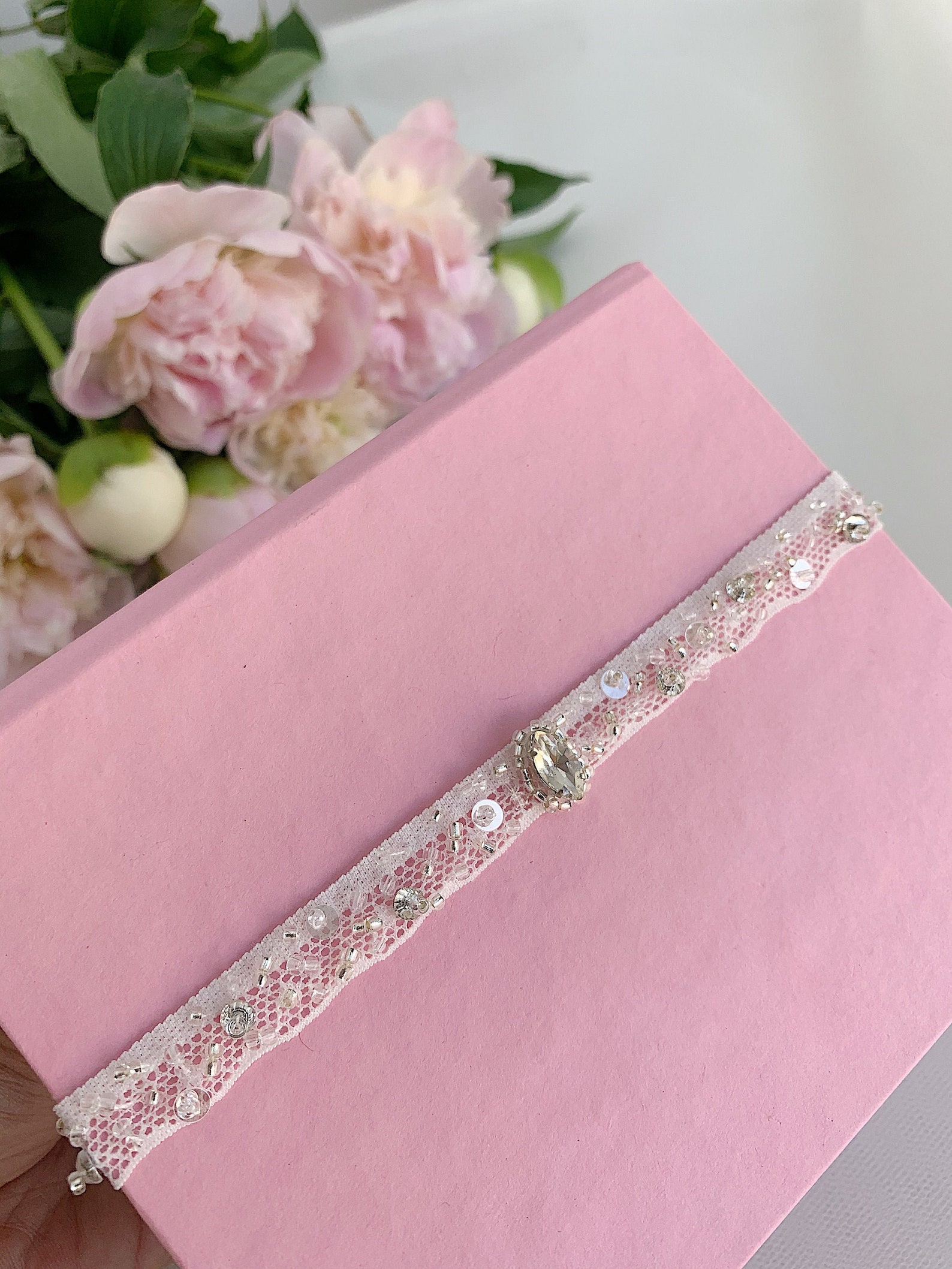 Slim Wedding Garter With Crystals Elegant Lace Garter for - Etsy