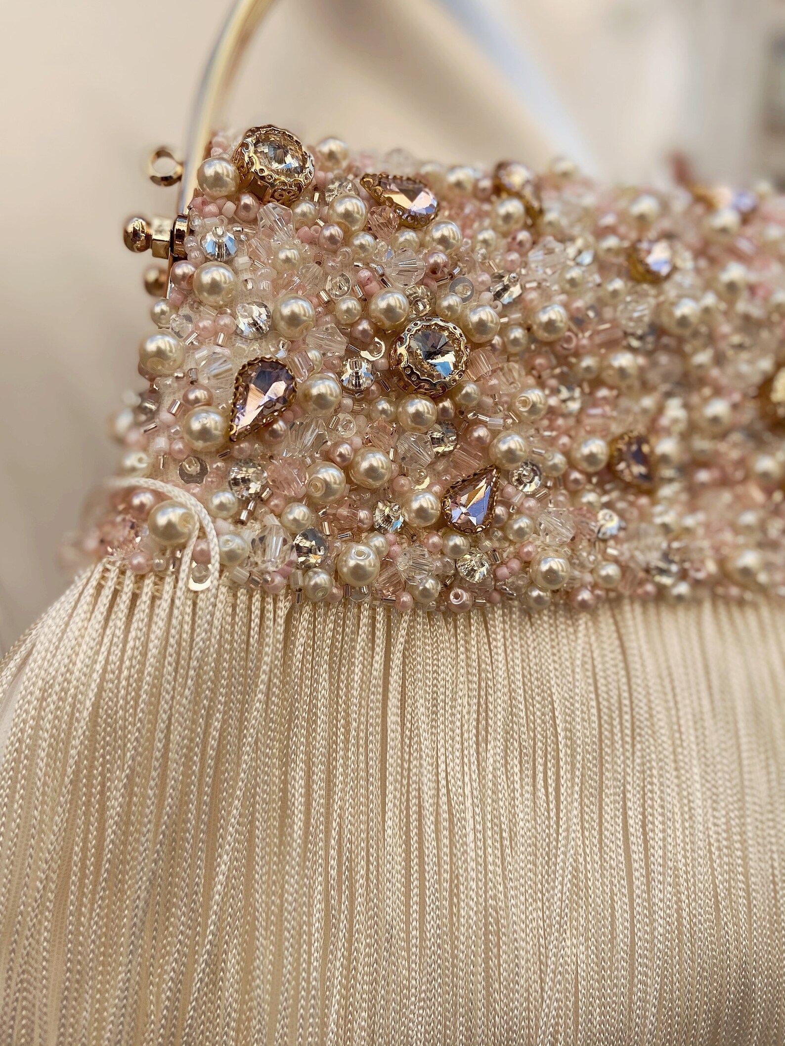 Rose Gold Sparkle Jeweled Handbag With Tassels. Framed Kiss - Etsy