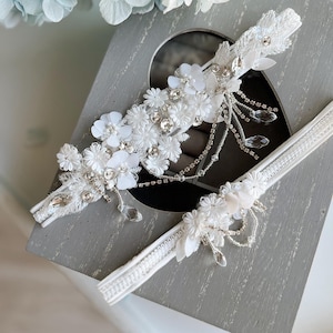 Luxury White Wedding Garter for Bride With Dangling Crystals ...