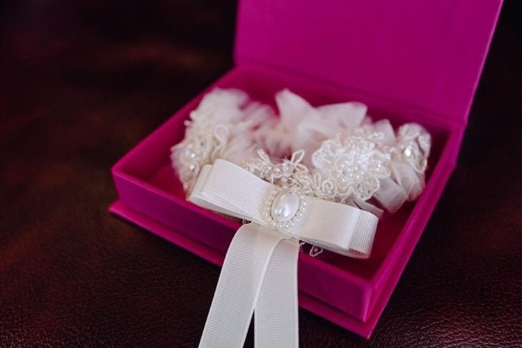 Whimsical Ivory Tulle Wedding Garter With Pearls, Fancy Frilled Lace ...