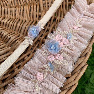 Blush Pink Wedding Garter Fro Bride With Blue Flower Embroidered Lace ...