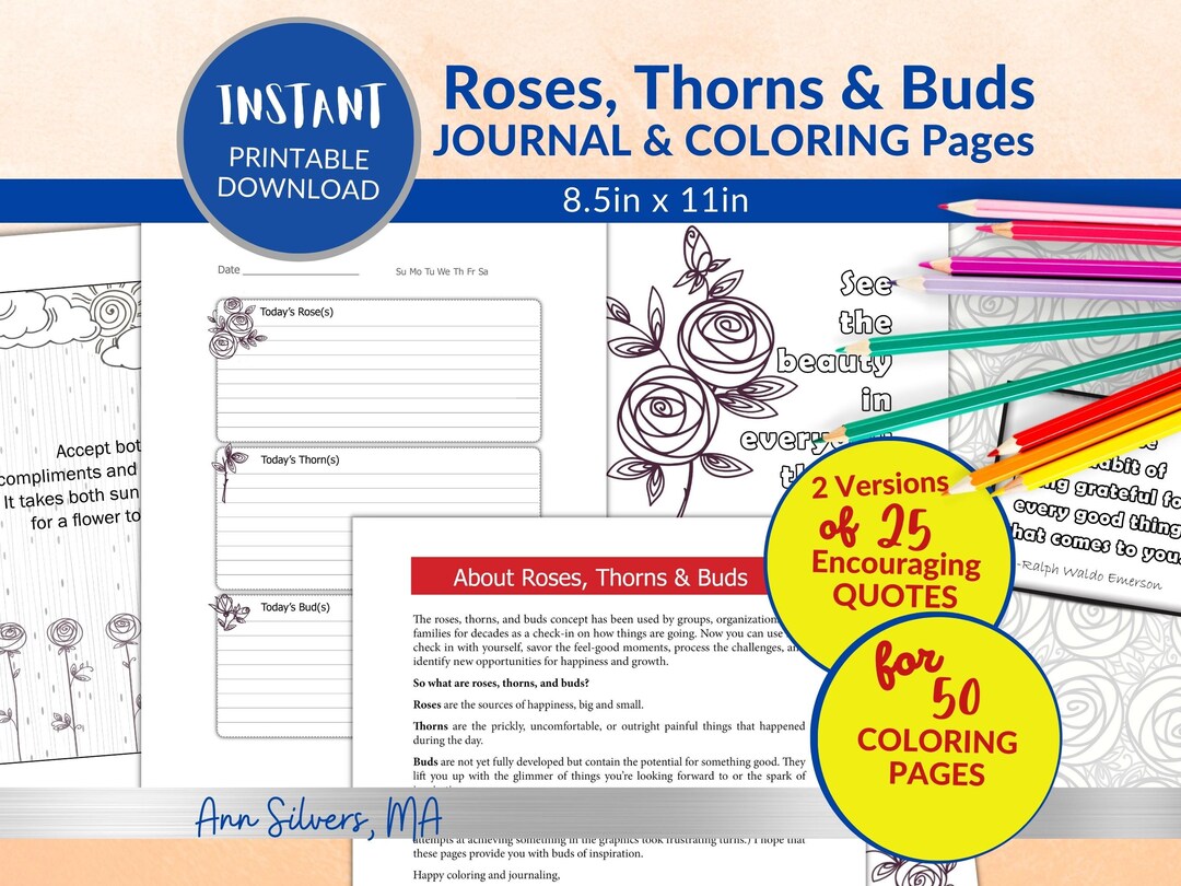 Roses, Thorns & Buds Journal Page, Adult Coloring Pages (digital ...