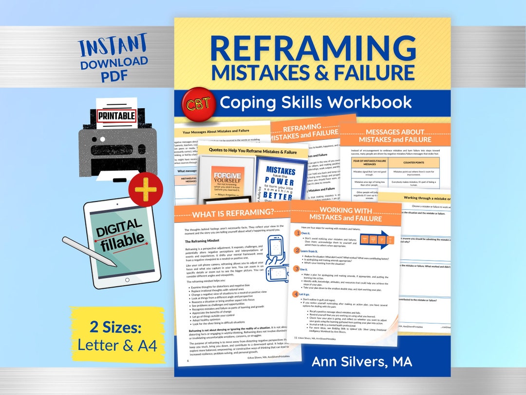 Cognitive Reframing of Mistakes and Failure CBT Therapy Worksheets PDF ...