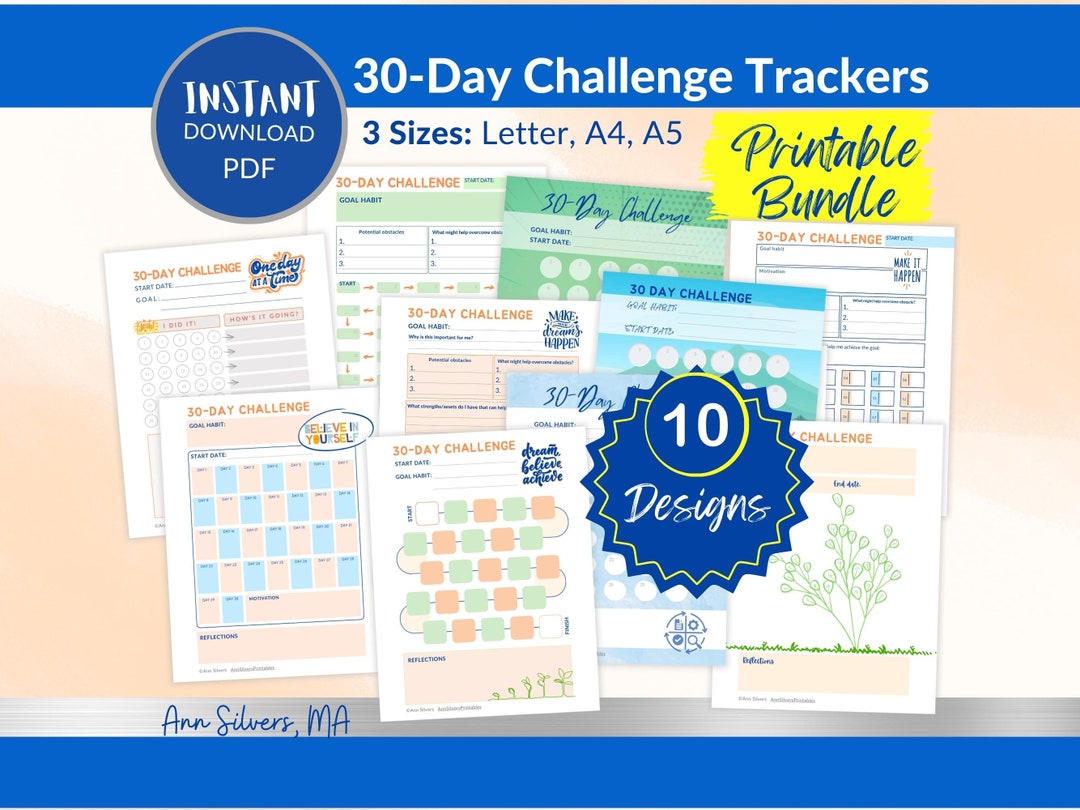 30 Day Challenge Daily Habit Trackers PDF Download Printable Bundle ...