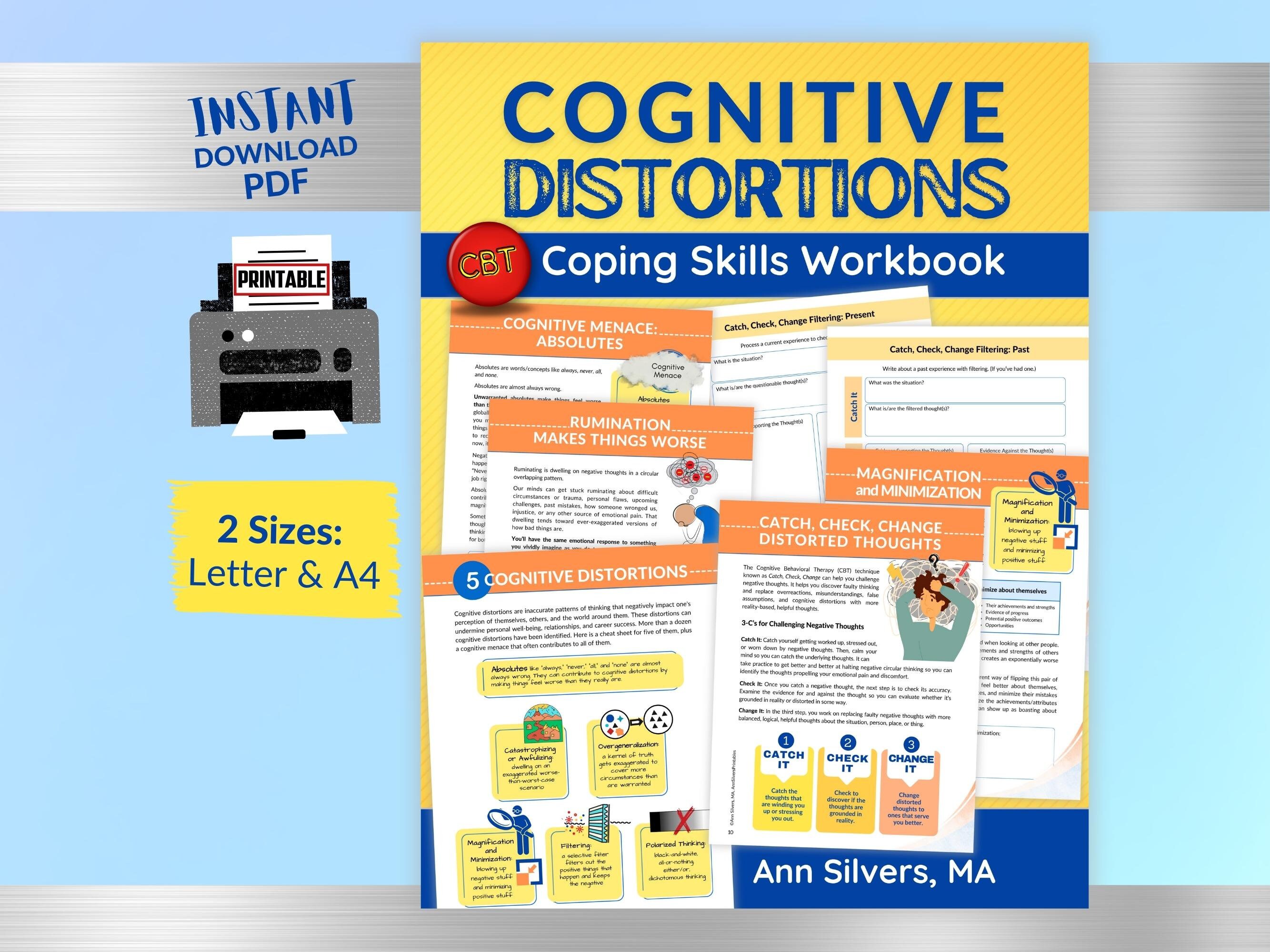 CBT Therapy Worksheets PDF: Cognitive Distortions Bundle, Printable ...