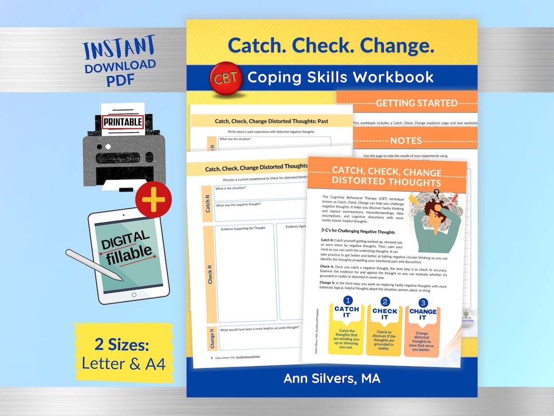 CBT Coping Skills Worksheets: Catch, Check, Change Workbook (printable ...