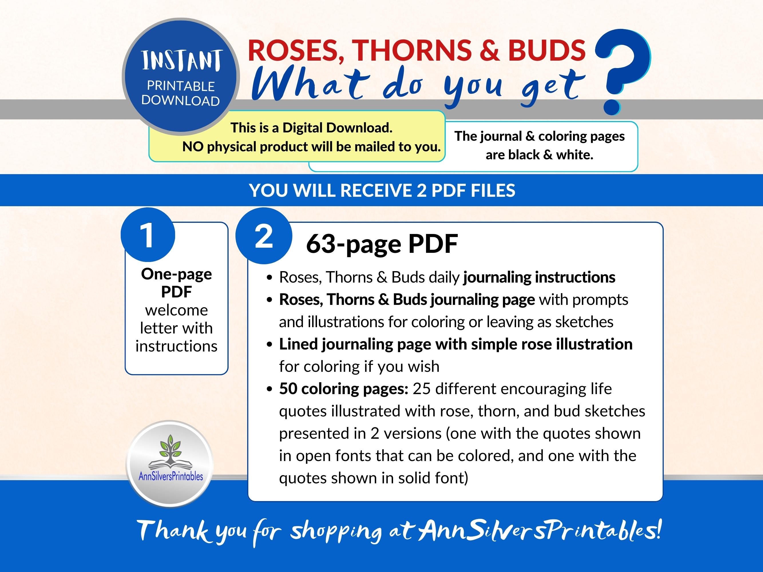 Roses, Thorns & Buds Journal Page, Adult Coloring Pages (digital ...
