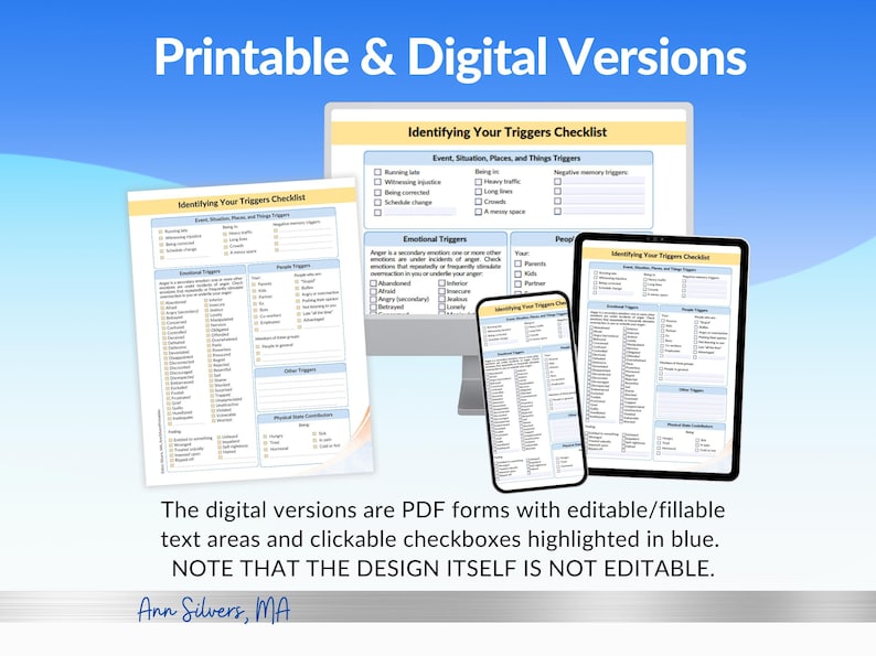 Identifying Trauma, Anger, and Stress Emotional Triggers Checklist and ...