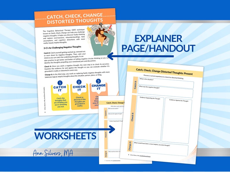 CBT Therapy Worksheets PDF: Catch, Check, Change, Printable, Fillable ...